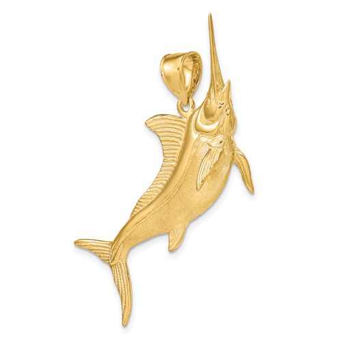 14k Yellow Gold 3-D Marlin Pendant 2in K8110 | Joy Jewelers