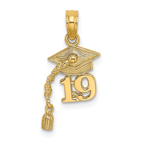 14k Yellow Gold 2019 Graduation Cap with Tassle Pendant K9643