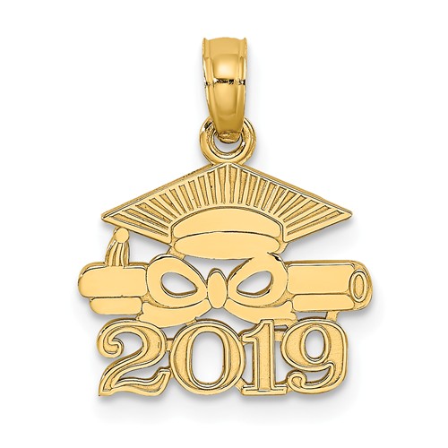 14k Yellow Gold Graduate Cap with Diploma 2019 Pendant K9647