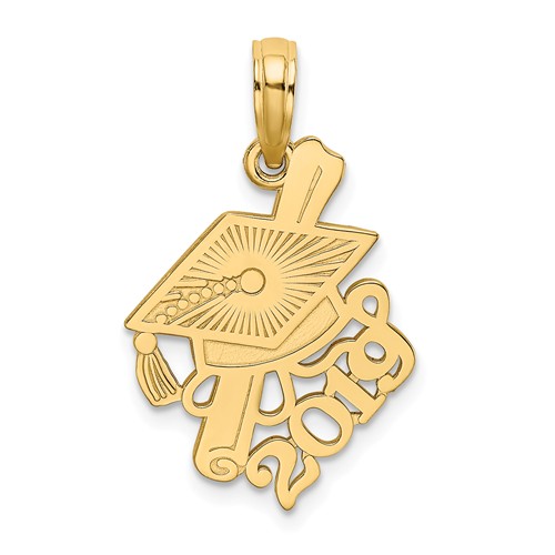 14k Yellow Gold Slanted 2019 Graduation Cap and Diploma Charm 3/4in K9652