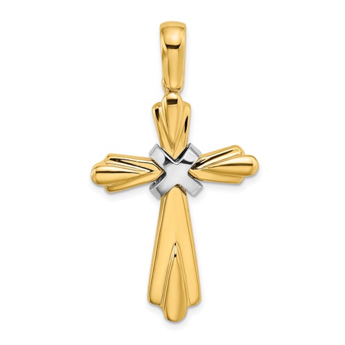 14k Yellow Gold Rhodium Tapered Cross Pendant With X Center 1.25in K9720