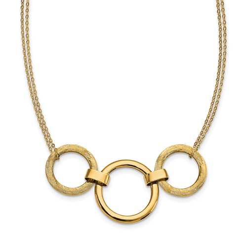 14k Yellow Gold Textured Three Circles Necklace JJLF1476-18