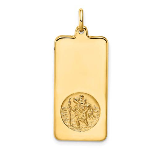 14k Yellow Gold St. Christopher Dog Tag Pendant 1.25in JJLF1515
