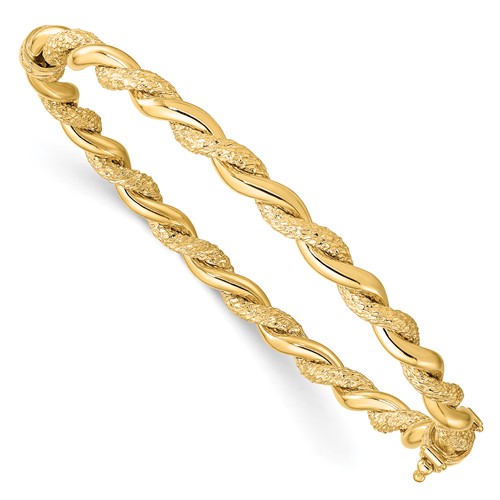 14k Yellow Gold Twisted Bangle Bracelet With Diamond-cut and Polished ...