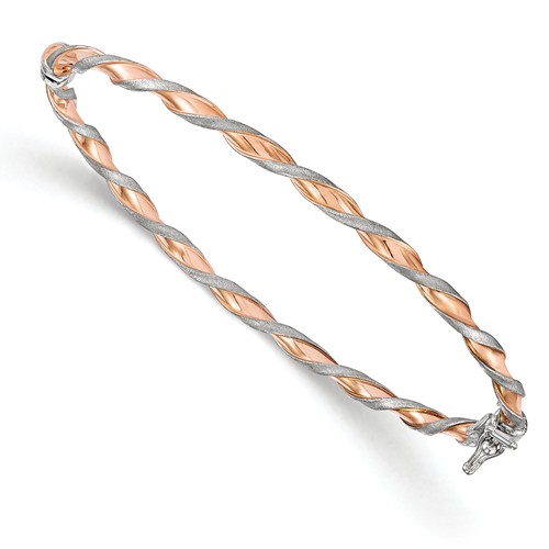 14k White Gold with Rose Plated Gold Italian Twisted Bangle 7in JJLF765