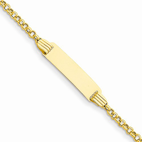 14kt Yellow Gold 7in Small ID Bracelet with Rolo Links LID59-7