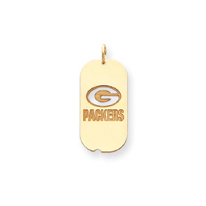 Green Bay Packers 1in Dog Tag Pendant - 14k Yellow Gold NF748