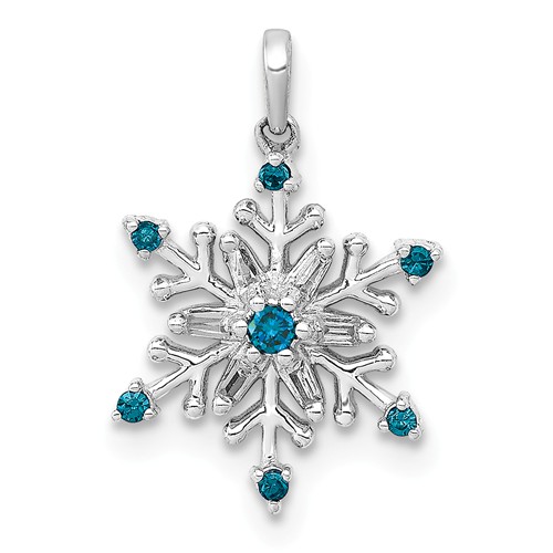 14K White Gold 1/10 ct tw Blue And White Diamond Snowflake Pendant ...