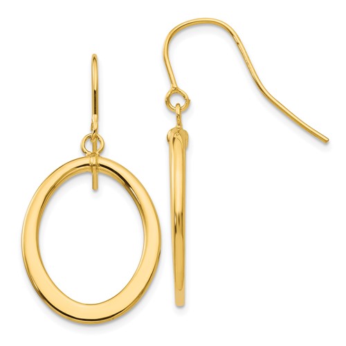 14kt Yellow Gold Open Oval Dangle Earrings 1.5in PRE451 | Joy Jewelers