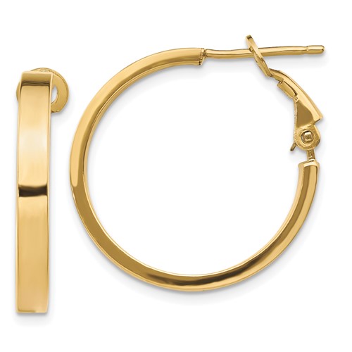 14k Yellow Gold Square Edge Round Hoop Earrings with Omega Backs 1in PRE932