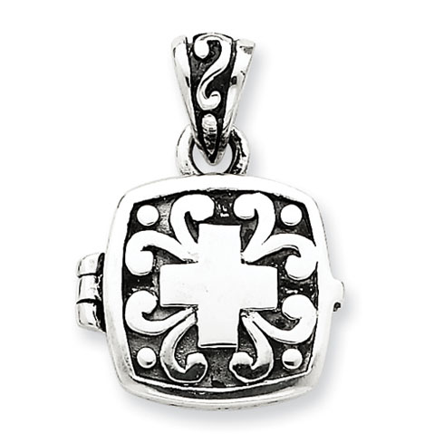 Sterling Silver Square Prayer Box Pendant with Hinge QC3663