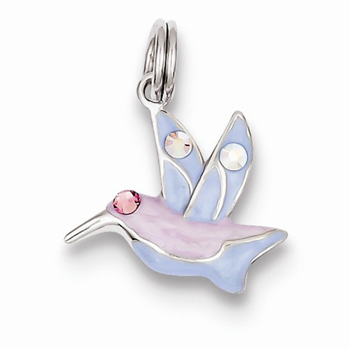 Sterling Silver Enamel CZ Hummingbird Charm QC6253 | Joy Jewelers