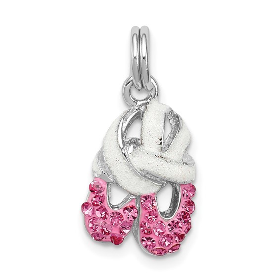 Sterling Silver Pink CZ Enamel Ballet Slipper Charm QC6474