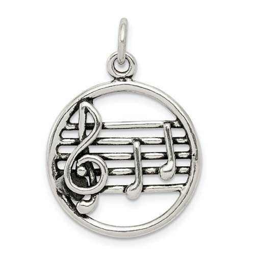 Sterling Silver Music Staff Charm With Antique Finish 3/4in QC7780