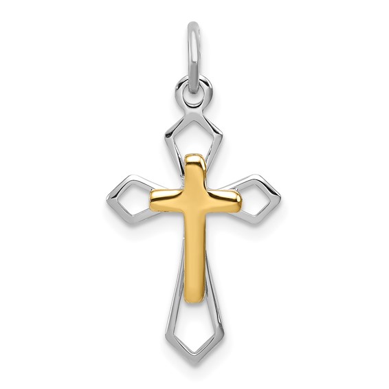 Sterling Silver & Vermeil 5/8in Pointed Cross Pendant QC7921
