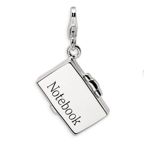 Sterling Silver 3-D Enameled Notebook Laptop Charm with Lobster Clasp ...