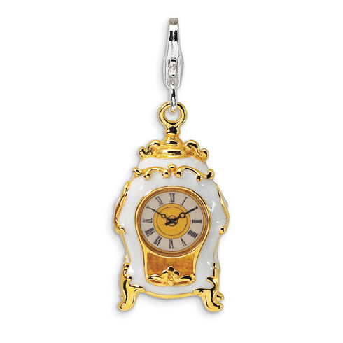 Sterling Silver Gold-plated Enamel Anniversary Clock Charm QCC266