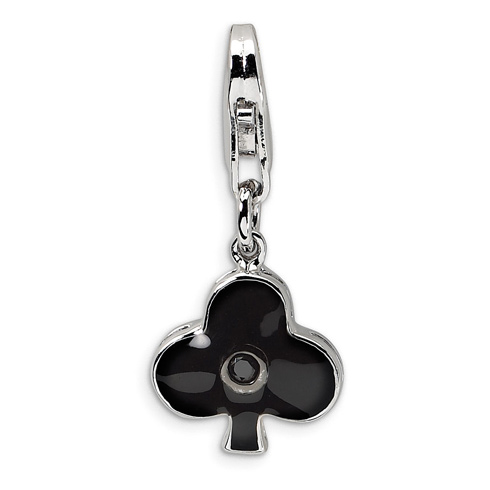Sterling Silver CZ & Enameled Club Shaped with Lobster Clasp Charm QCC325