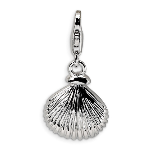 Sterling Silver 1/2in Clam Shell with Lobster Clasp Charm QCC422
