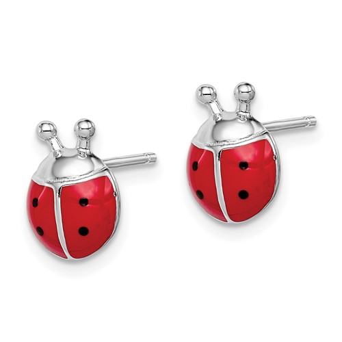 Sterling Silver Madi K Enameled Ladybug Post Earrings QGK106