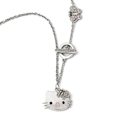 Sterling Silver 16in Hello Kitty Necklace with Butterfly Accents QHK125