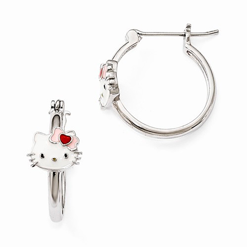 Sterling Silver Hello Kitty Enamel Hoop Earrings QHK167 | Joy Jewelers