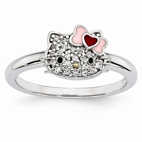 Sterling Silver Hello Kitty Ring with CZs Size 7 QHK185 | Joy Jewelers