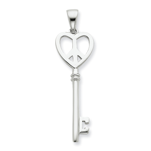 Sterling Silver 1 1/4in Peace Sign Heart Key Pendant QP1528
