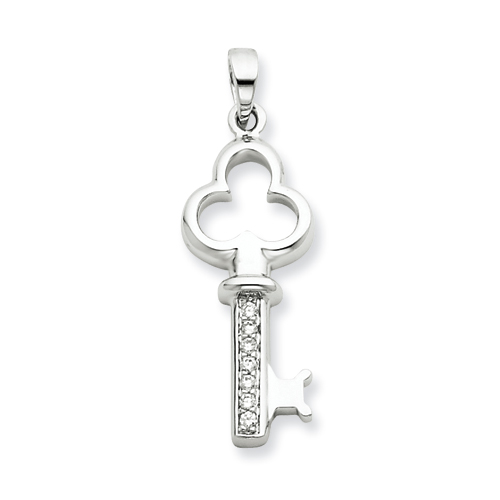 Sterling Silver 1in Cubic Zirconia Clover Key Pendant QP1560