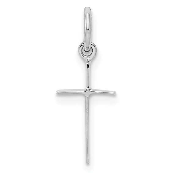 Rhodium Plated Sterling Silver 5/8in Child's Narrow Cross Pendant QP4032
