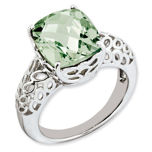 Sterling Silver 5.45 ct Green Quartz Ring with Fretwork Design QR3177AG