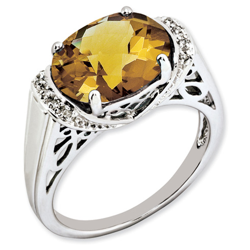 4.55 ct Whiskey Quartz Ring with Diamonds Sterling Silver QR3189WQ