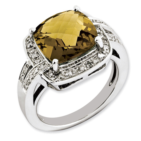 5 ct Sterling Silver Whiskey Quartz and Diamond Ring QR3316WQ