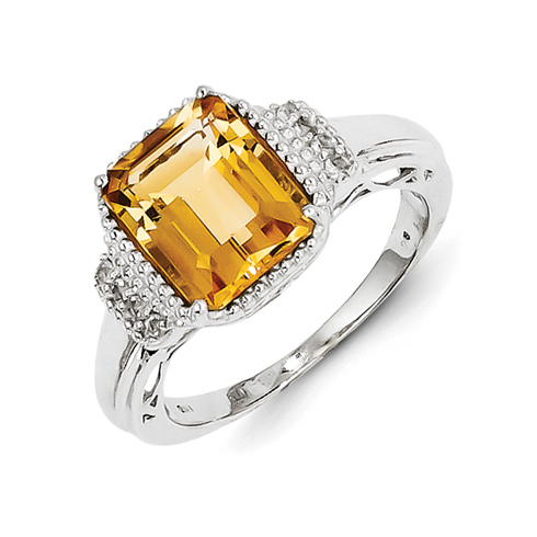Sterling Silver 2.28 ct Rectangular Citrine White Topaz Ring QR4575CI
