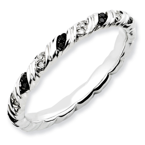 Sterling Silver 1/6 ct Black and White Diamond Ribbon Ring QSK1054
