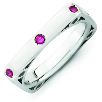 Sterling Silver Stackable Expressions Created Ruby Square Ring QSK586