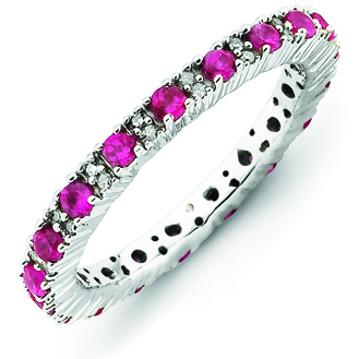 Sterling Silver Stackable Created Ruby and Diamond Eternity Ring QSK654
