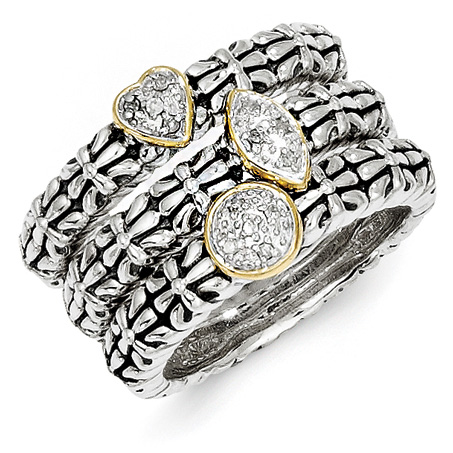 Set of 3 Stackable Diamond Rings Sterling Silver 14k Gold QTC4