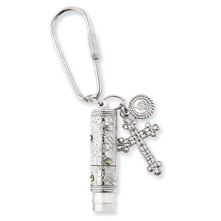 Silver-tone Cross & Flashlight Key Fob RF212 | Joy Jewelers