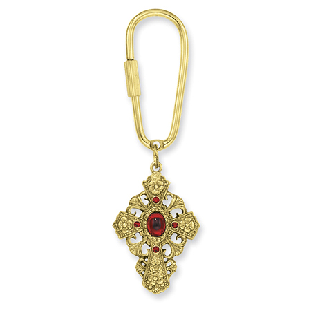 Gold-tone Crystal Cross Key Fob RF214 | Joy Jewelers