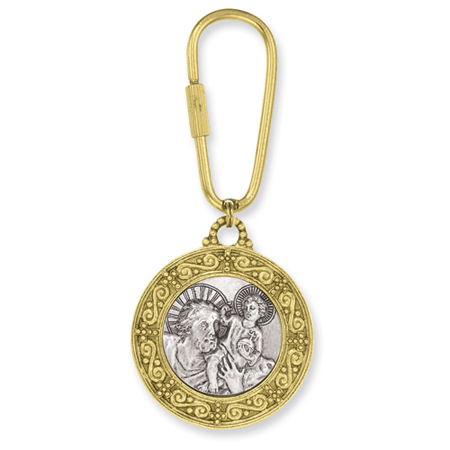 Gold & Silver-tone Saint Christopher Key Fob RF224 | Joy Jewelers
