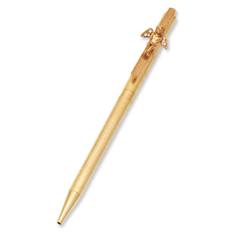 Gold-tone White Crystal Angel Pen RF261 | Joy Jewelers