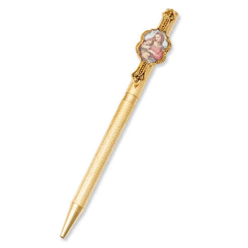 Gold-tone Madonna & Child Enameled Pen RF277 | Joy Jewelers