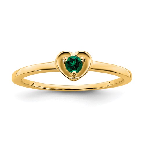 14k Yellow Gold Round Created Emerald Heart Ring RM7397-CEM-Y