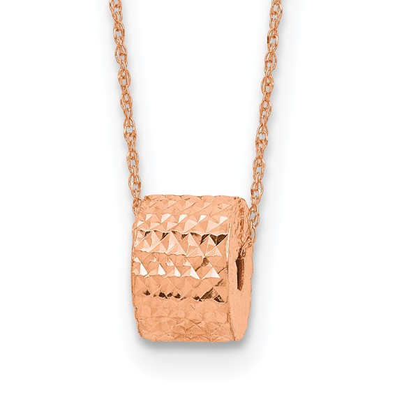 14kt Rose Gold Diamond-cut Barrel Bead on 16in Necklace SF2063-16