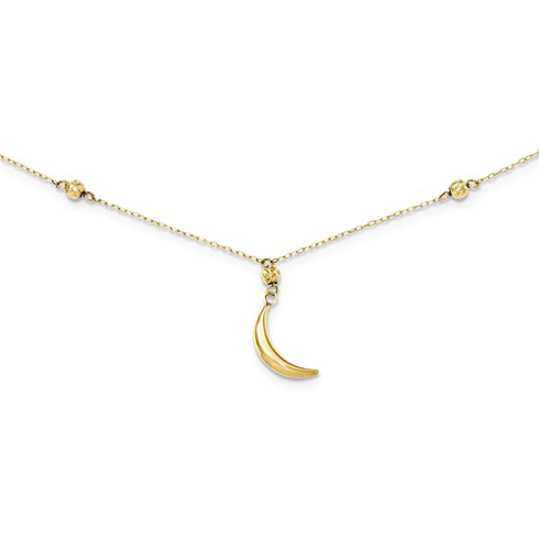 14kt Yellow Gold Puffed Moon with Beads 18in Necklace SF2266-18
