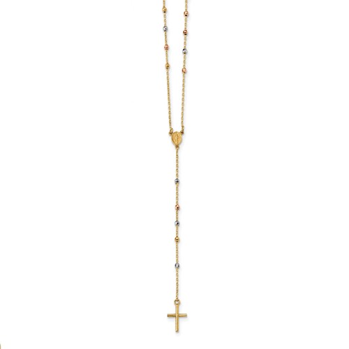 14k Tri Color Gold Hollow Rosary Necklace SF2556-24 | Joy Jewelers