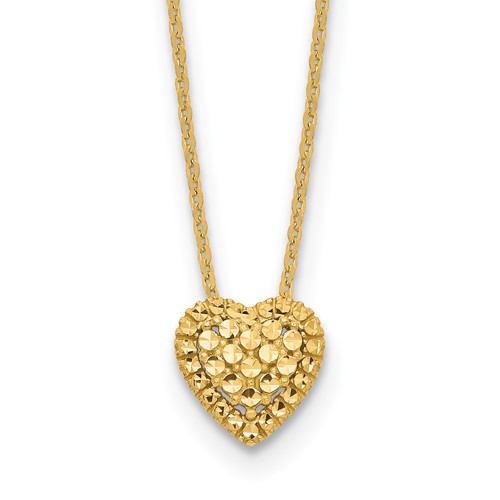 14k Yellow Gold Tiny Diamond-cut Heart Slide Necklace SF2880-18