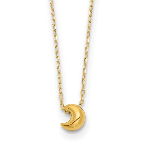 14k Yellow Gold Mini Puffed Moon Necklace 16.5in SF2899-16.5