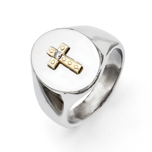 Stainless Steel Gold-plated Diamond Cross Ring SR294 | Joy Jewelers